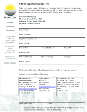 Fillable Online horizons ca%2findex Gifts of Securities Transfer Form - Horizons of Fax Email ...