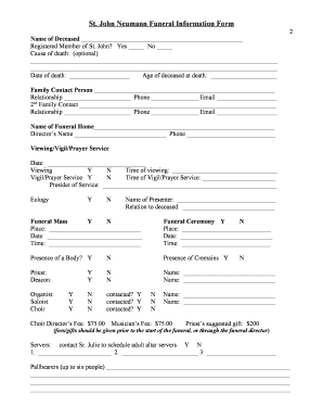 Fillable Online saintjohnsunbury St John Neumann Funeral Information ...