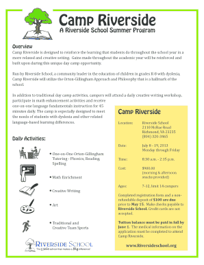 Fillable Online riversideschool Camp Riverside - riversideschool Fax Email Print - pdfFiller