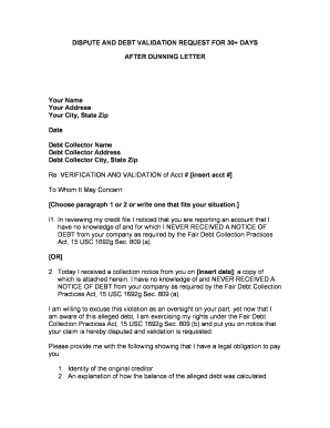Fillable Online DISPUTE AND DEBT VALIDATION REQUEST FOR 30 Days Fax ...