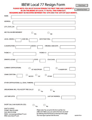 Fillable Online IBEW Local 77 Resign Form Fax Email Print - pdfFiller