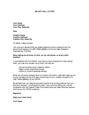 Fillable Online DO NOT CALL LETTER - DebtClear Fax Email Print - pdfFiller