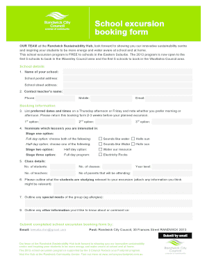 Fillable Online School excursion booking bformb - Reduce Your Footprint ...