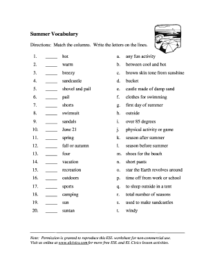 Fillable Online Summer Vocabulary Fax Email Print - pdfFiller