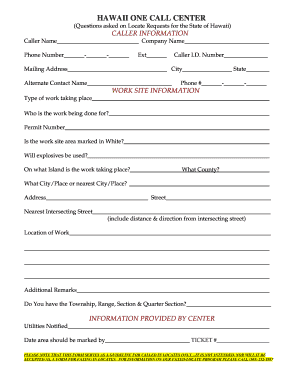 Fillable Online callbeforeyoudig UTILITY NOTIFICATION CENTER - Call ...