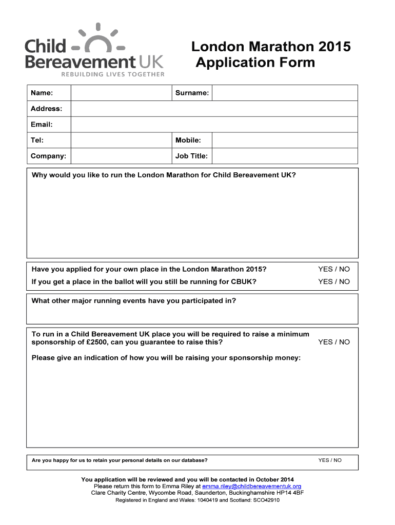 Fillable Online childbereavementuk Application Form LONDON CBUK - Child ...
