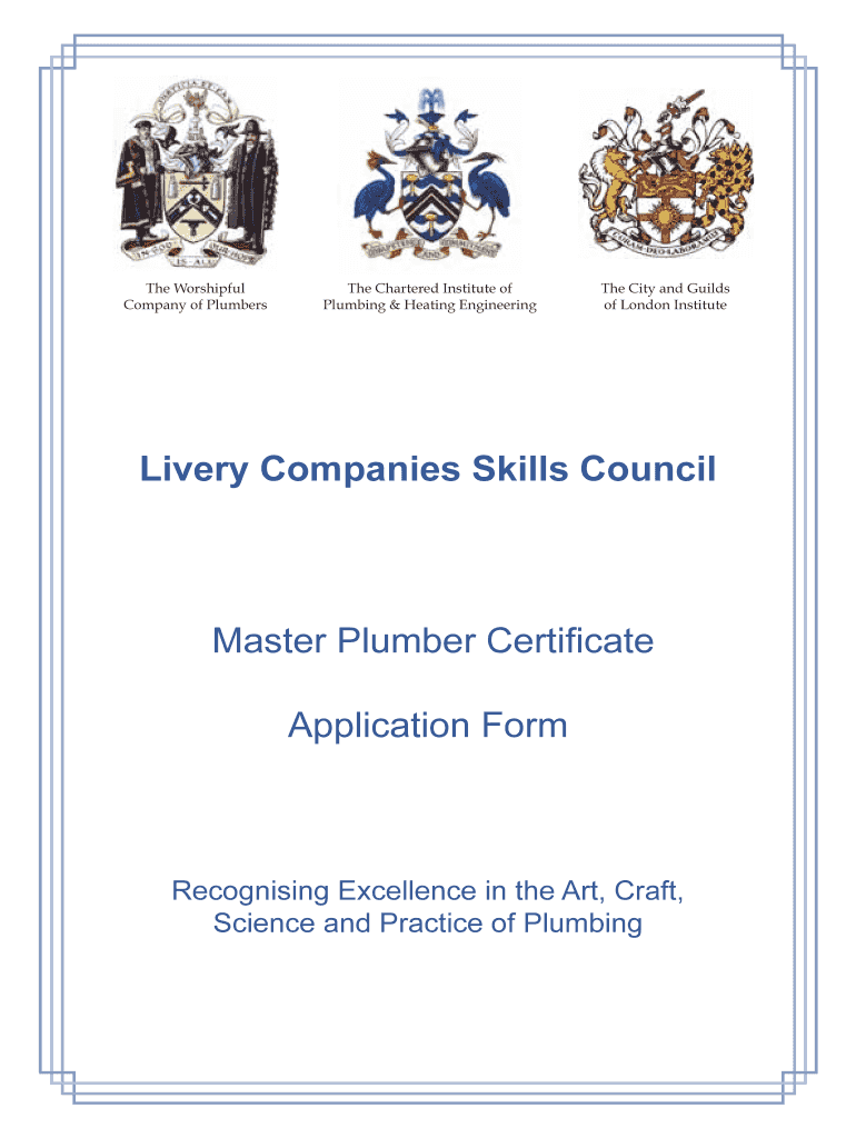 Fillable Online Master Plumber Certificate - The Chartered Institute of ...
