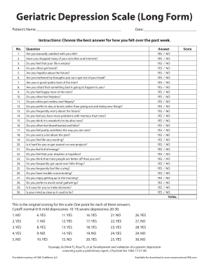 Fillable Online Geriatric Depression Scale Long Form - Fax Email Print - pdfFiller