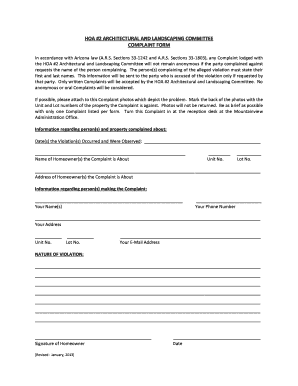 Fillable Online sbhoa2 HOA #2 ARCHITECTURAL AND LANDSCAPING COMMITTEE ...