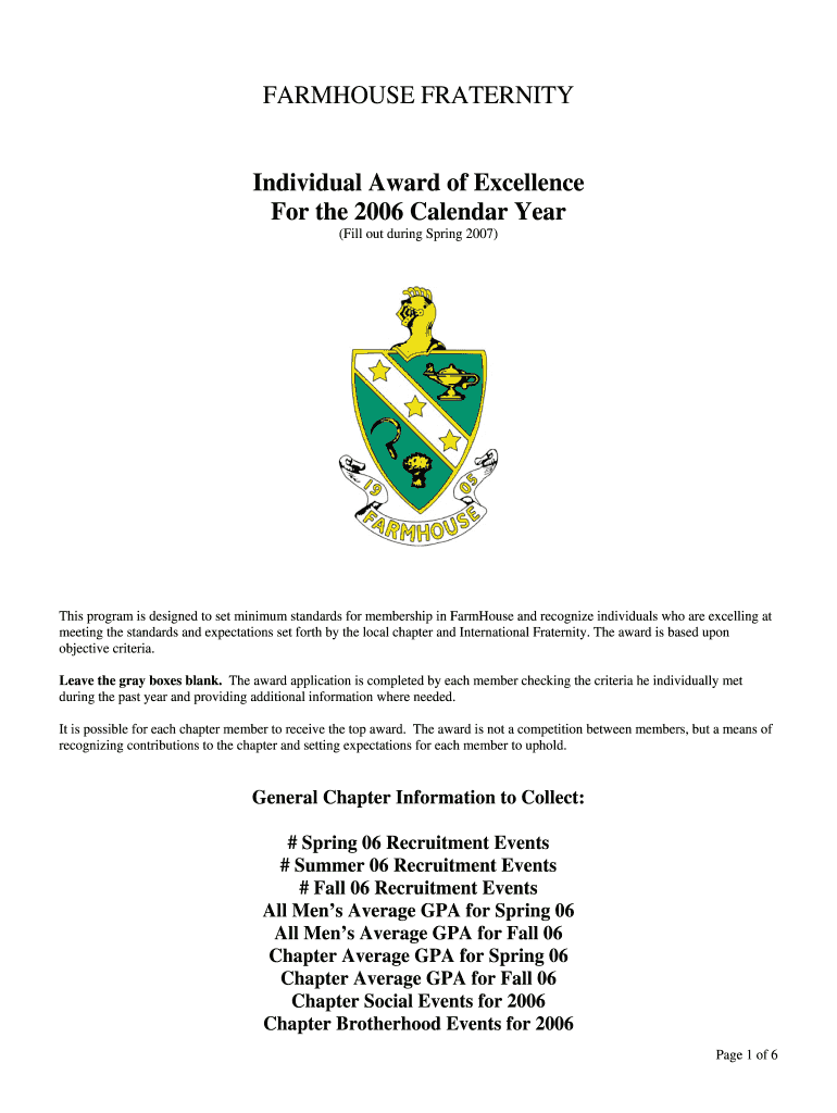 Fillable Online farmhouse FARMHOUSE FRATERNITY Individual Award of ...