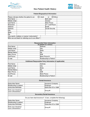 Fillable Online New Patient Health History - Marston Orthodontics Fax Email Print - pdfFiller