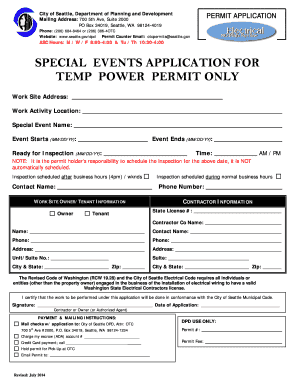 Fillable Online cityofseattle Special Event Temporary Power Permit ...