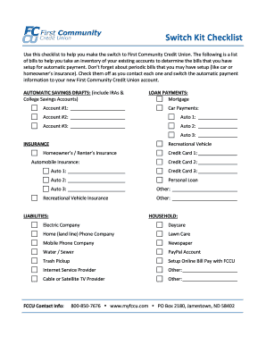 Fillable Online Switch Kit Checklist - First Community CU Jamestown ...