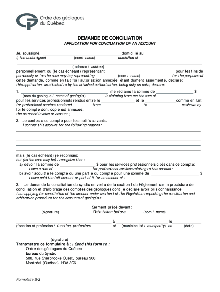 Fillable Online ogq qc DEMANDE DE CONCILIATION Fax Email Print - pdfFiller