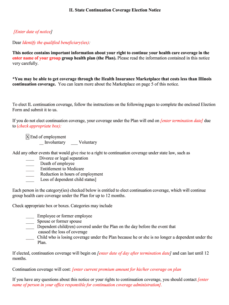 IL State Continuation Coverage Election Notice 2020-2022 - Fill and ...