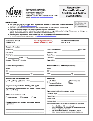 Fillable Online regdev gmu Request for Reclassification of and Tuition ...