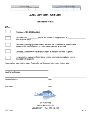 Fillable Online LEASE CONFIRMATION FORM - Mobile E Pay Fax Email Print ...
