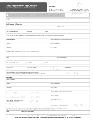 Fillable Online Litter registration application - Kennelliitto Fax ...