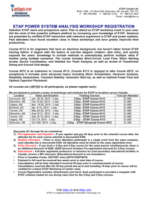 Fillable Online etap 2015 ETAP workshop registration form R2 - etap Fax Email Print - pdfFiller