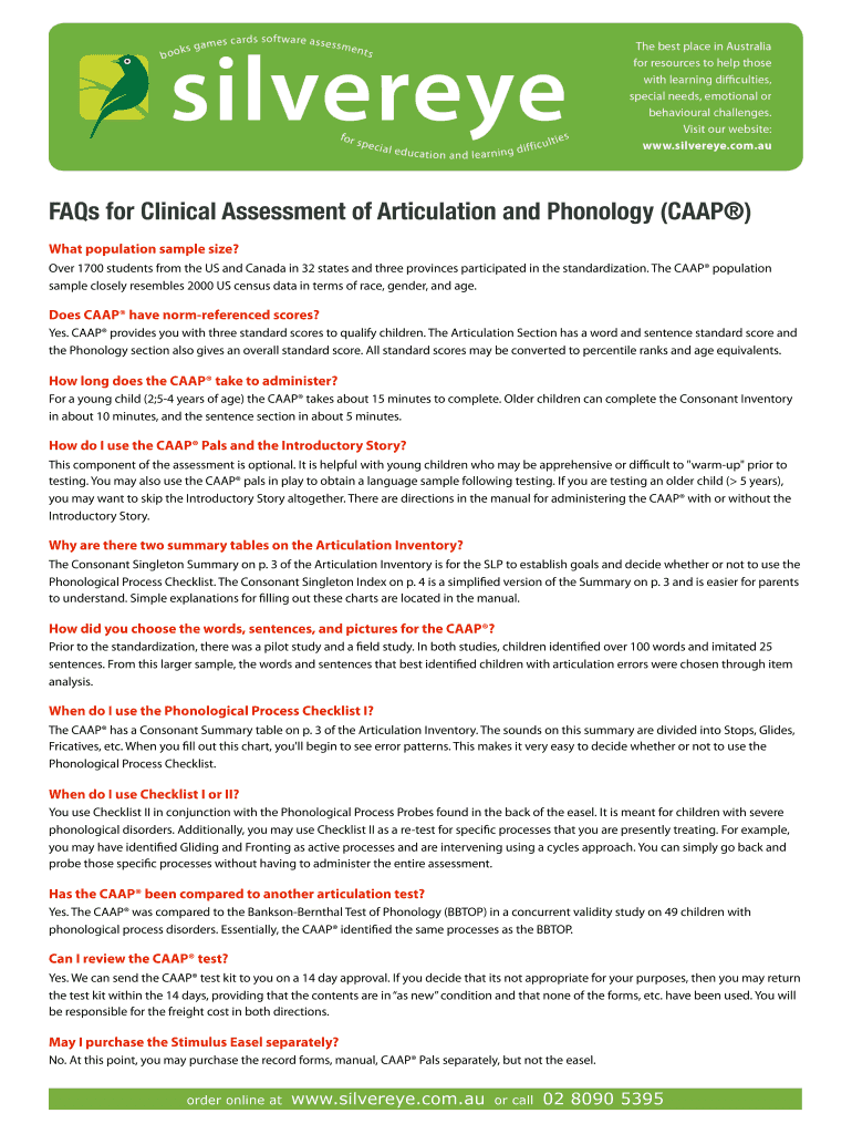 Fillable Online FAQs for Clinical Assessment of Articulation and Fax ...