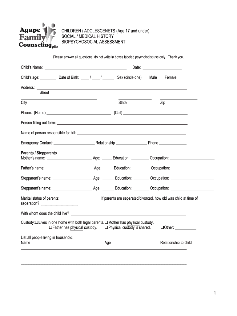 Children Biopsychosocial Assessment Fill Online Printable Fillable 