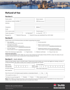 Fillable Online TAFE NSW International Students Refund of Fee form Fax ...