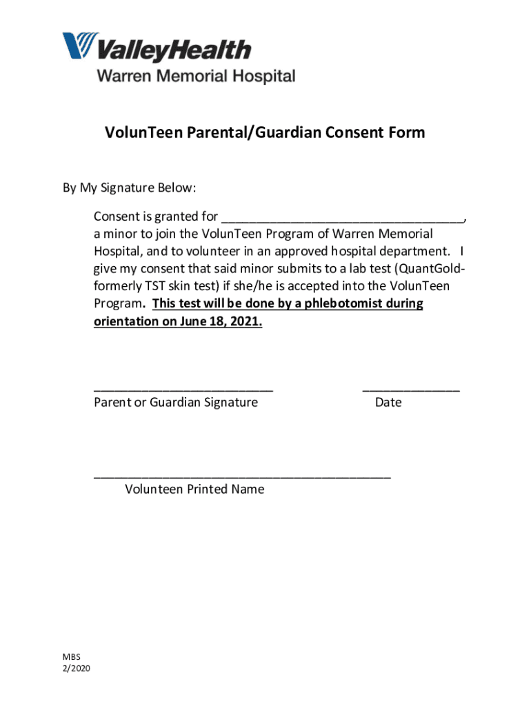 Fillable Online Volunteer Services Parent/Guardian Consent Form Fax Email Print - pdfFiller