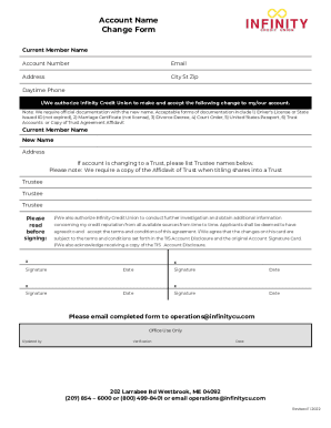 Fillable Online Account Name Change Form - Infinity Federal Credit ...