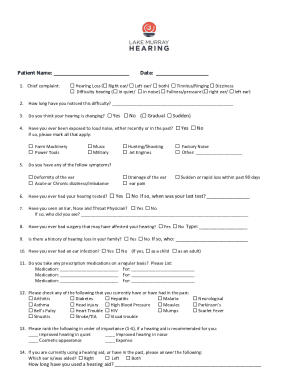 Fillable Online Associated Hearing and Diagnostics Adult Case History ...