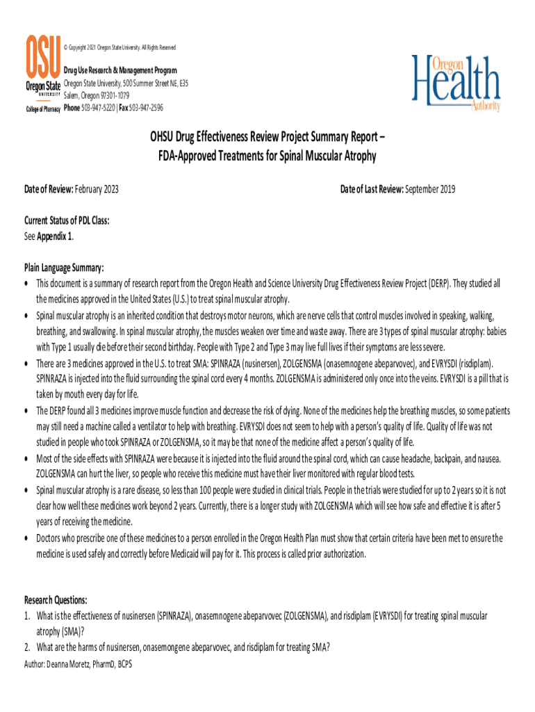 Fillable Online OHSU Drug Effectiveness Review Project Summary Report ...