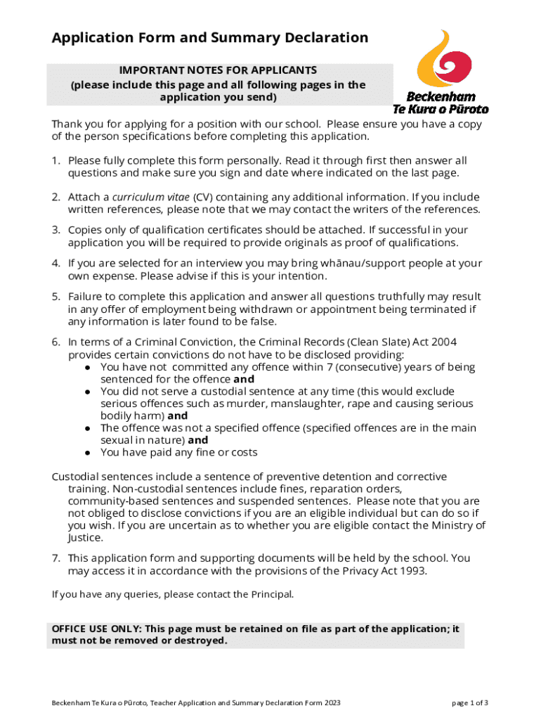 Fillable Online Fixed Term Teacher 2023 Application Form and Summary ...