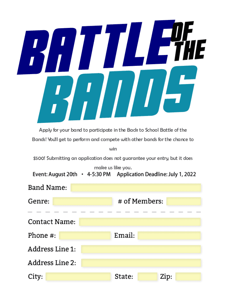 Fillable Online Battle of the Bands Registration Form- Lee's Music Fax ...