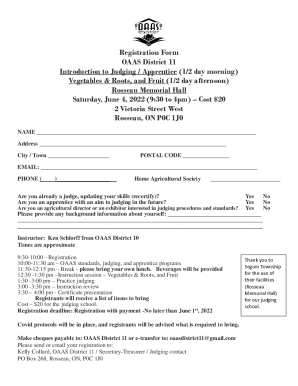 Fillable Online Registration Form OAAS District 11 Introduction to ...