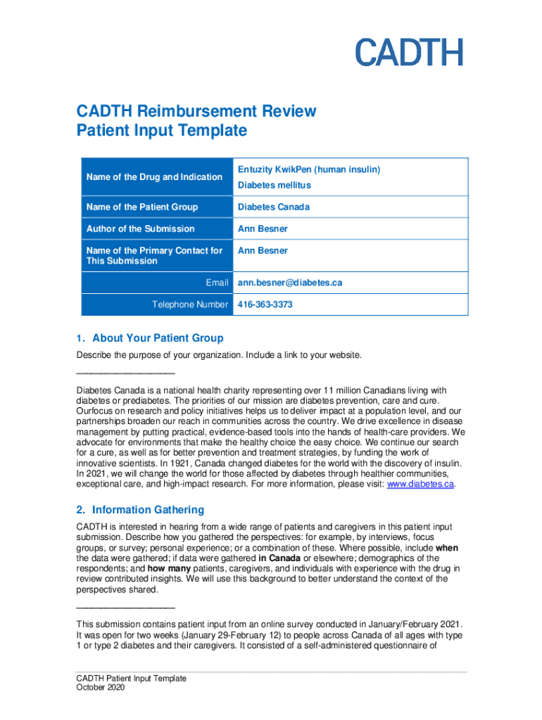 Fillable Online CADTH Reimbursement Review Clinician Group Input ...