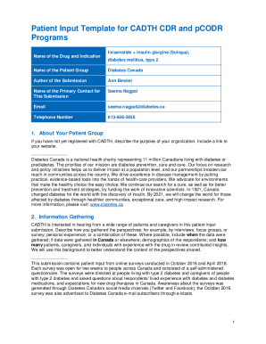 Fillable Online Patient Input Template for CADTH CDR and pCODR ... Fax ...
