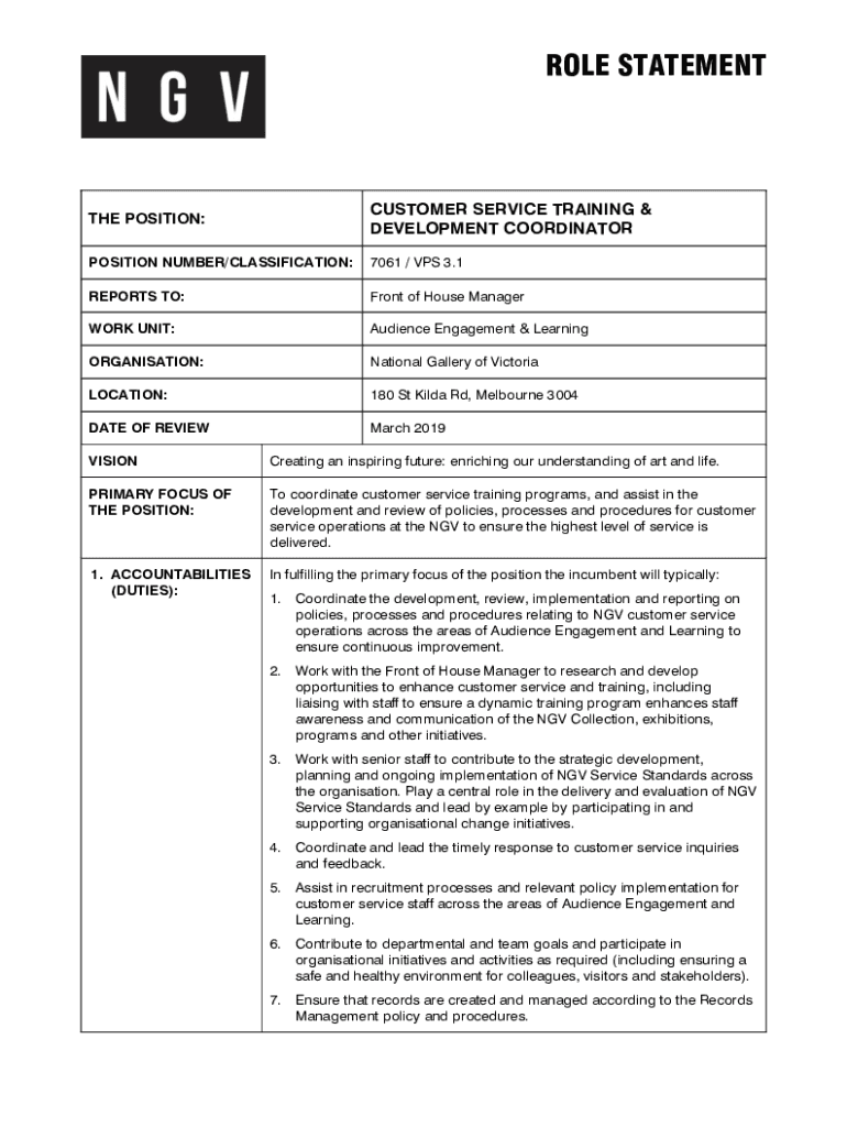 Fillable Online Customer Service Manager Job Description Template Fax ...