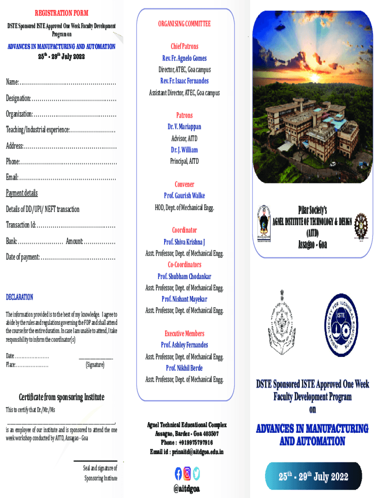 Fillable Online aitdgoa edu brochure fdp - AITD Goa Fax Email Print ...