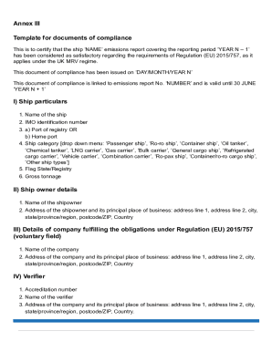 Fillable Online Annex III Template for documents of compliance I) Ship ...