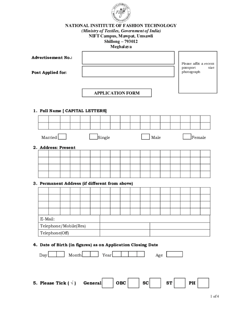 Fillable Online Application Form - Shillong - NIFT Fax Email Print ...