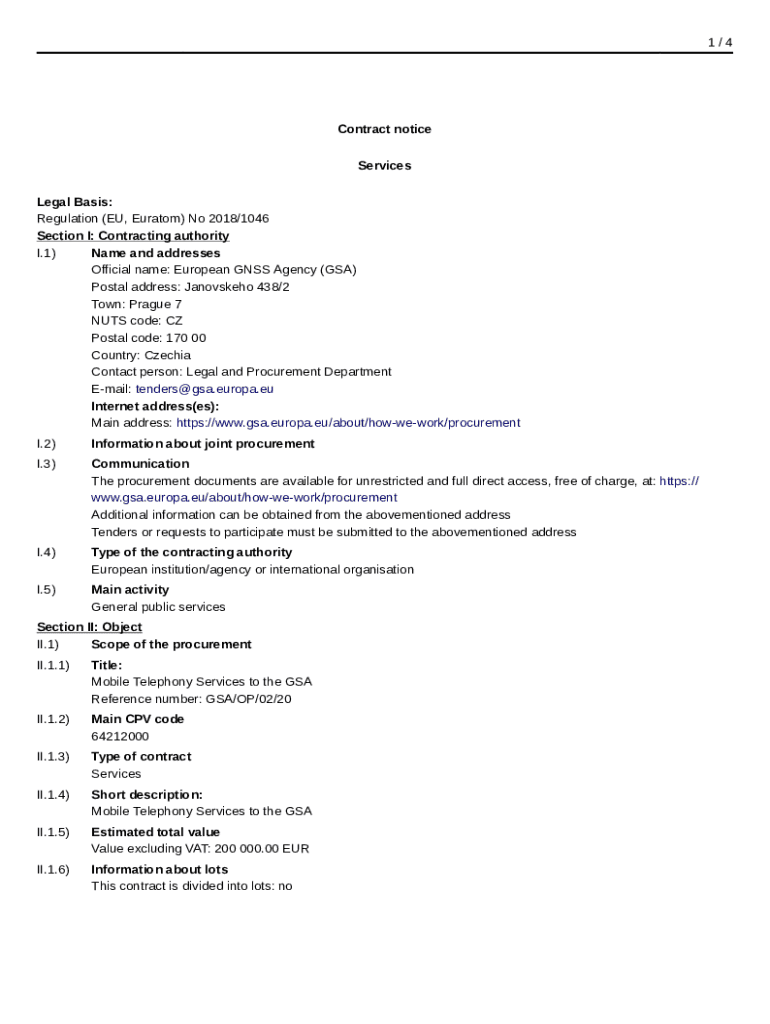 Fillable Online 1 / 4 Contract notice Services Legal Basis - ESFD - CDR ...
