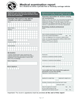 Fillable Online Medical Examination Form Application for a licence to ...