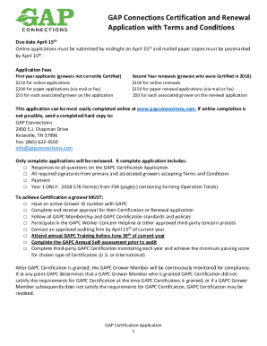 Fillable Online GAP Connections Certification and Renewal Application ...