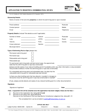 Fillable Online FORM 22 APPLICATION TO REGISTER A SWIMMING POOL ... Fax ...
