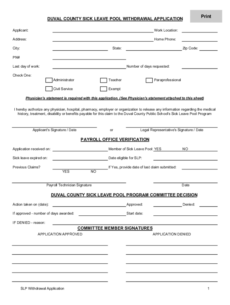 Fillable Online Sick Leave Withdrawal Application and Conditions Sample ...