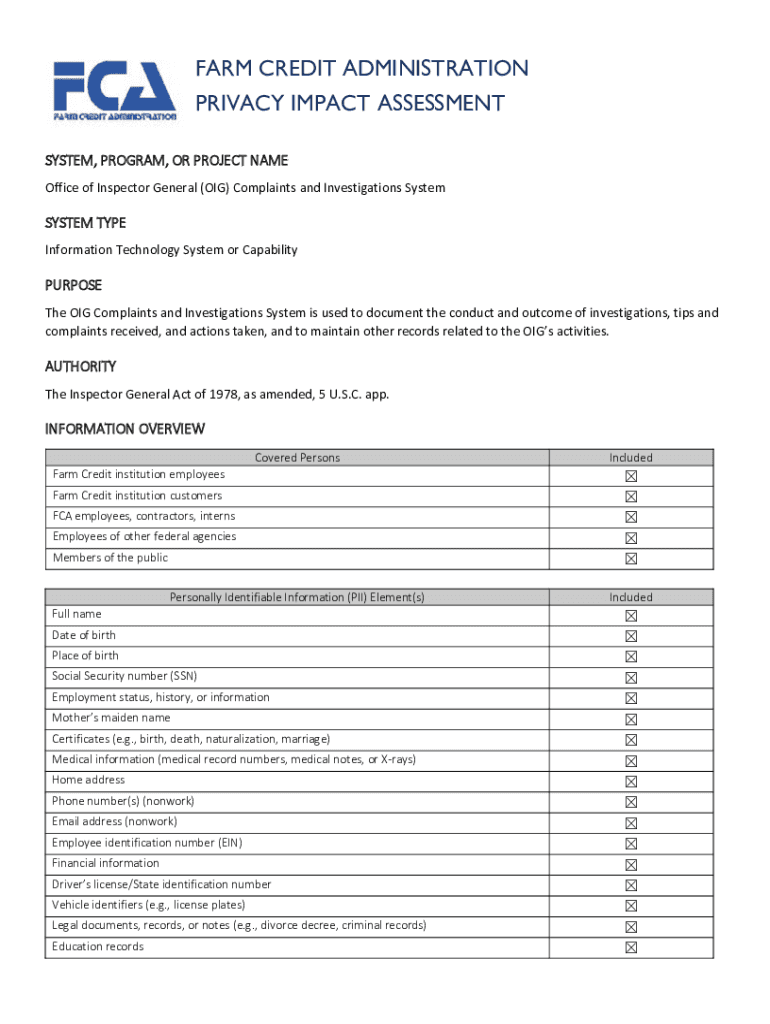 Fillable Online Privacy Impact Assessment (PIA) for Office of Inspector ...