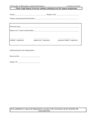 Fillable Online Thesis Topic Report Form for students studying in ...