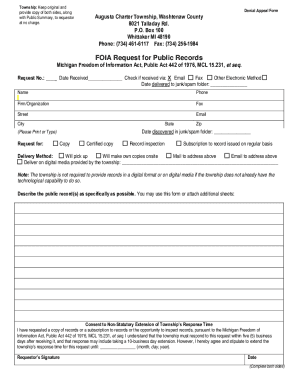 Fillable Online Notice of Denial of FOIA Request - Augusta Township Fax ...