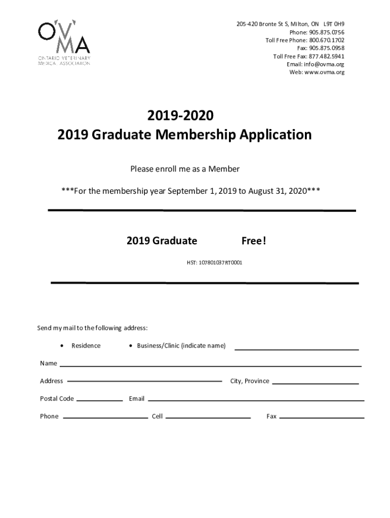 Fillable Online 2019-2020 2019 Graduate Membership Application Fax ...
