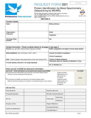 Fillable Online REQUEST FORM 001 - Protein Identification by Mass ...