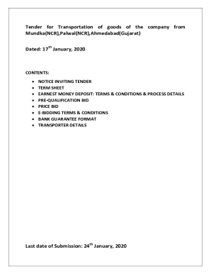 Fillable Online Tender for Transportation of goods of the company from ...